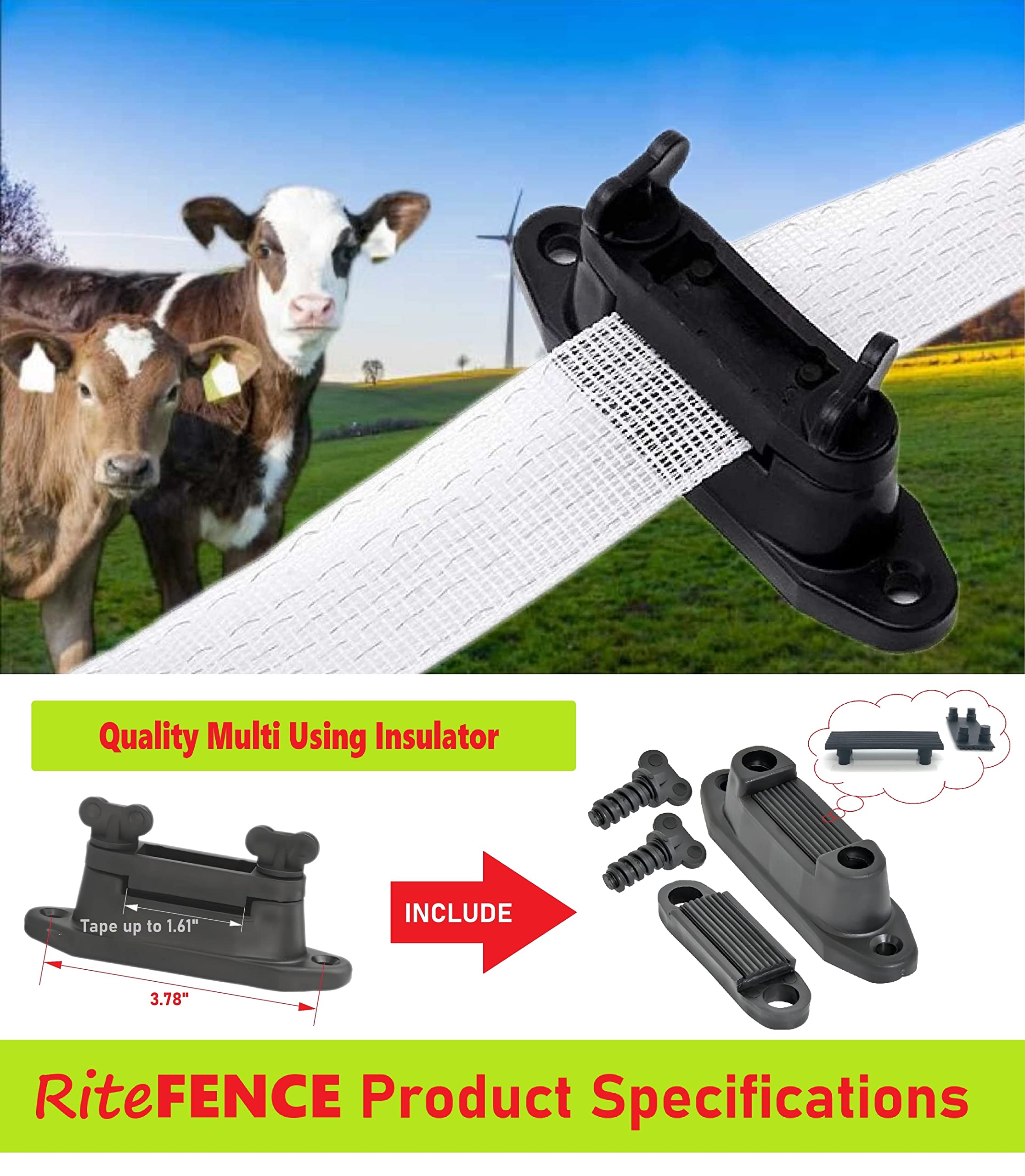 RiteFence Electric Fence Tape Clamp/Corner/Stretch/Tensioner Insulator Screwlock Polytape Nail & Screw on Wood Post PK25