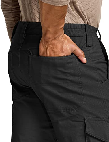 CQR Men's Flex Ripstop Tactical Pants, Water Resistant Stretch Cargo Pants, Lightweight EDC Hiking Work Pants, Dura Flex Mag Pocket Black, 38W x 34L