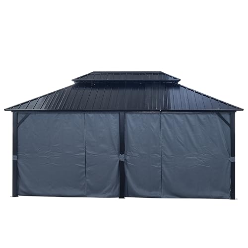 Goohome 12 x 18FT Hardtop Gazebo, Aluminum Frame Double Roof Canopy with Mosquito Net and Curtains, Outdoor Permanent Hard Top Waterproof Pergola for Shade and Rain for Lawn, Backyard, Patio