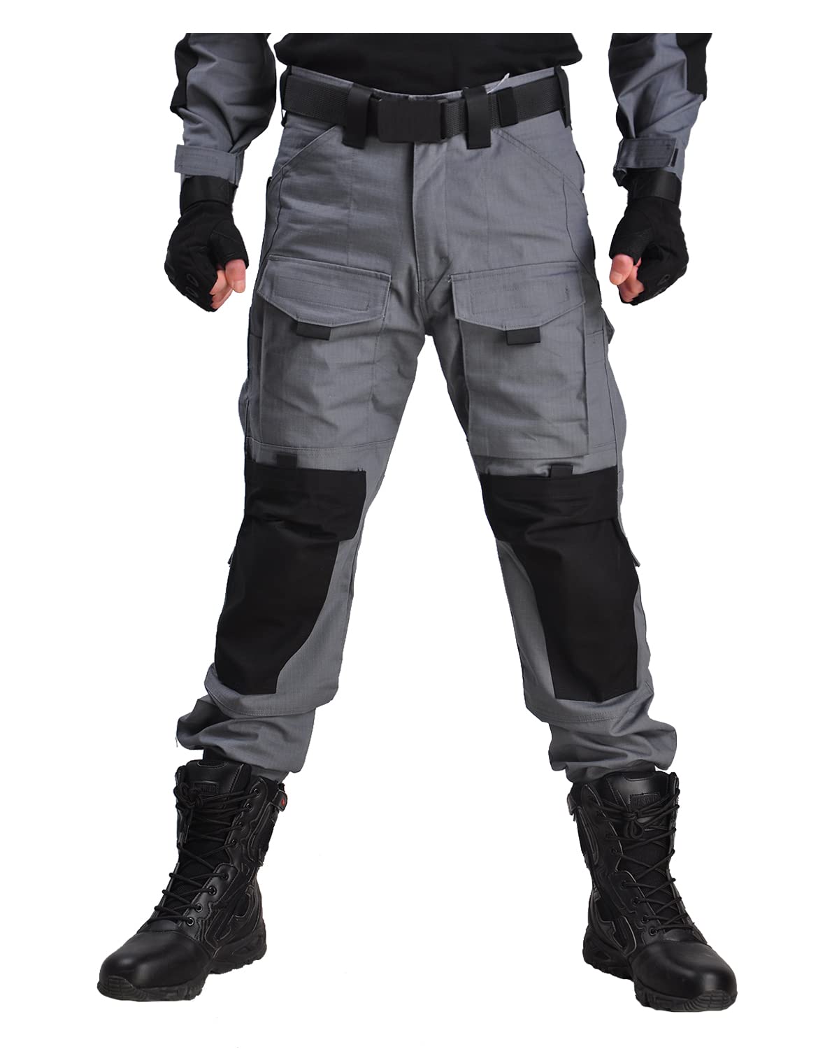 HAN¡WILD Men's Combat Pants Tactical Military Pant with Knee Pads Airsoft Hiking Trousers Gray