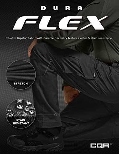 CQR Men's Flex Ripstop Tactical Pants, Water Resistant Stretch Cargo Pants, Lightweight EDC Hiking Work Pants, Dura Flex Mag Pocket Black, 38W x 34L