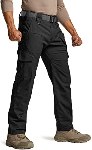 CQR Men's Flex Ripstop Tactical Pants, Water Resistant Stretch Cargo Pants, Lightweight EDC Hiking Work Pants, Dura Flex Mag Pocket Black, 38W x 34L