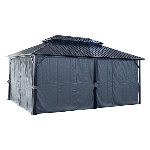Goohome 12 x 18FT Hardtop Gazebo, Aluminum Frame Double Roof Canopy with Mosquito Net and Curtains, Outdoor Permanent Hard Top Waterproof Pergola for Shade and Rain for Lawn, Backyard, Patio
