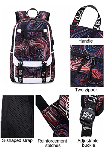 JiaYou Boys Backpack High Middle School Bag Laptop Casual Daypack with USB charging port for Men College Students(White Black,25 Liters)