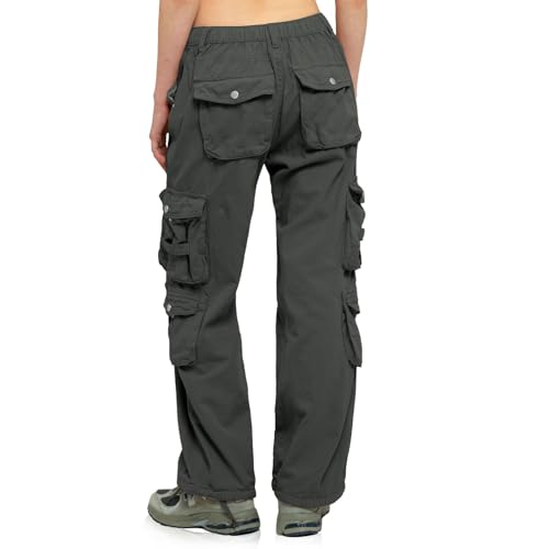 Cargo Pants Women Tactical Baggy Hiking Cargo Pants with 9 Pockets Cotton Military Casual Army Combat Work Pants Steel Gray L