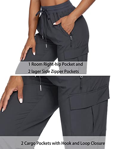 PINSPARK Womens Cargo Hiking Pants Athletic Waterproof Joggers Pant Lightweight Quick Dry Outdoor with Zip Pockets Dark Gray