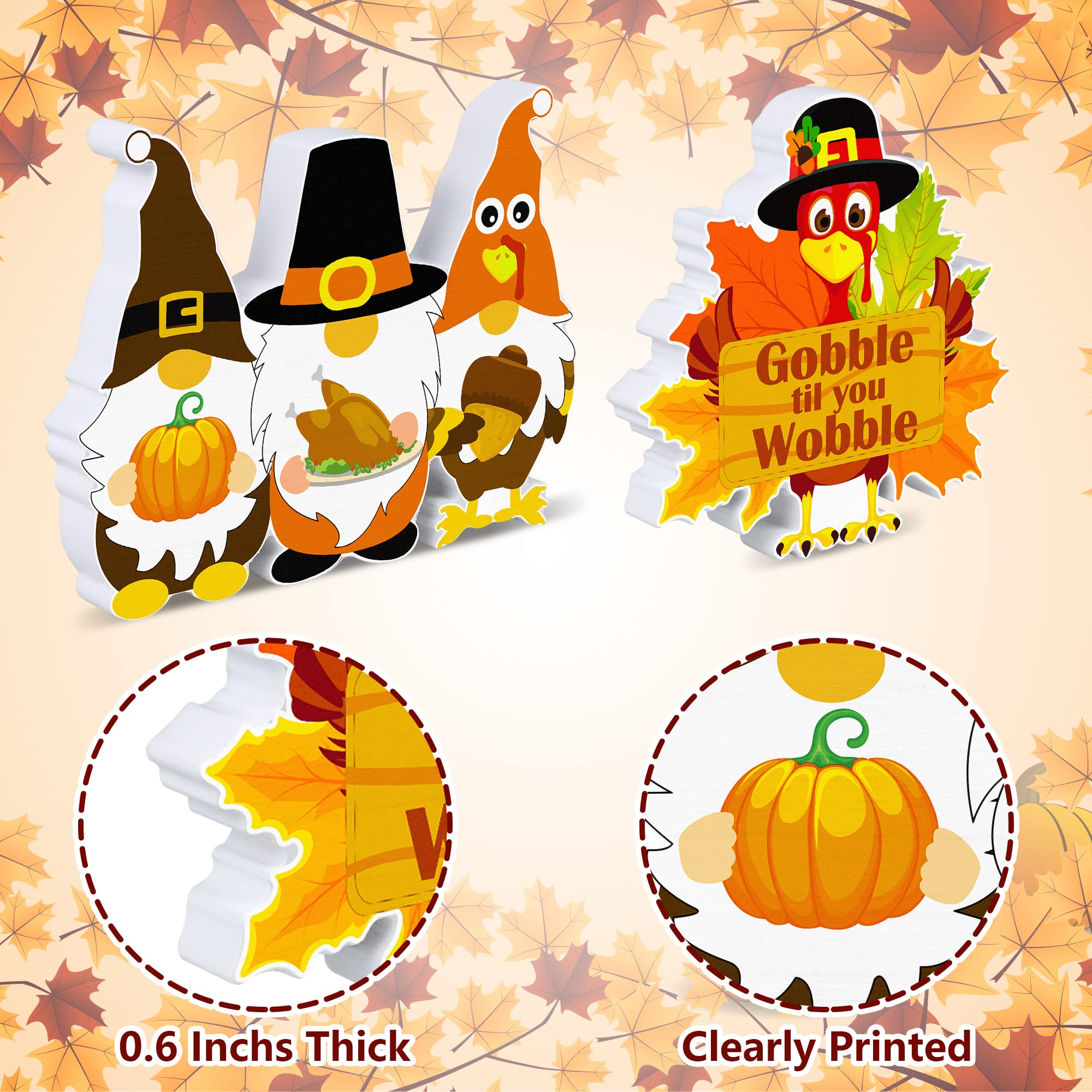 Thanksgiving Tiered Tray Decor Set - 9PCS Includes Turkey Wooden Gnome Signs Pumpkin Maple Leaf for Thanksgiving Home Indoor Kitchen Table Decorations(Tiered Tray Not Included)