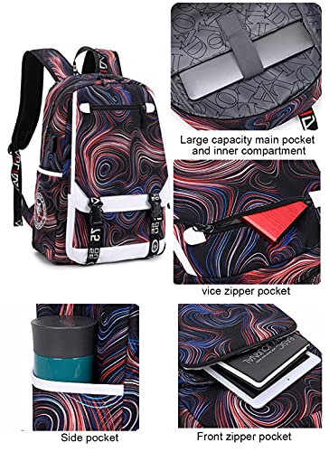JiaYou Boys Backpack High Middle School Bag Laptop Casual Daypack with USB charging port for Men College Students(White Black,25 Liters)