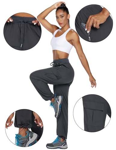 PINSPARK Womens Cargo Hiking Pants Athletic Waterproof Joggers Pant Lightweight Quick Dry Outdoor with Zip Pockets Dark Gray