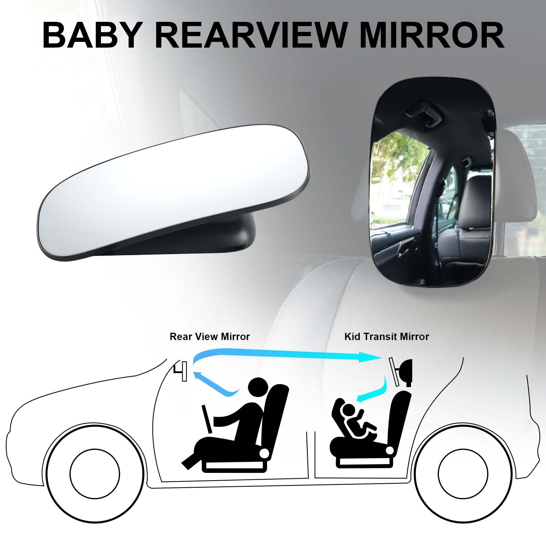 LivTee Baby Car Mirror, Car Seat Mirror for Baby Rear Facing with Adjustable Wide Angle Clear View for Facing Infant, 100% Shatterproof, Crash Tested and Certified - Car Interior Accessories
