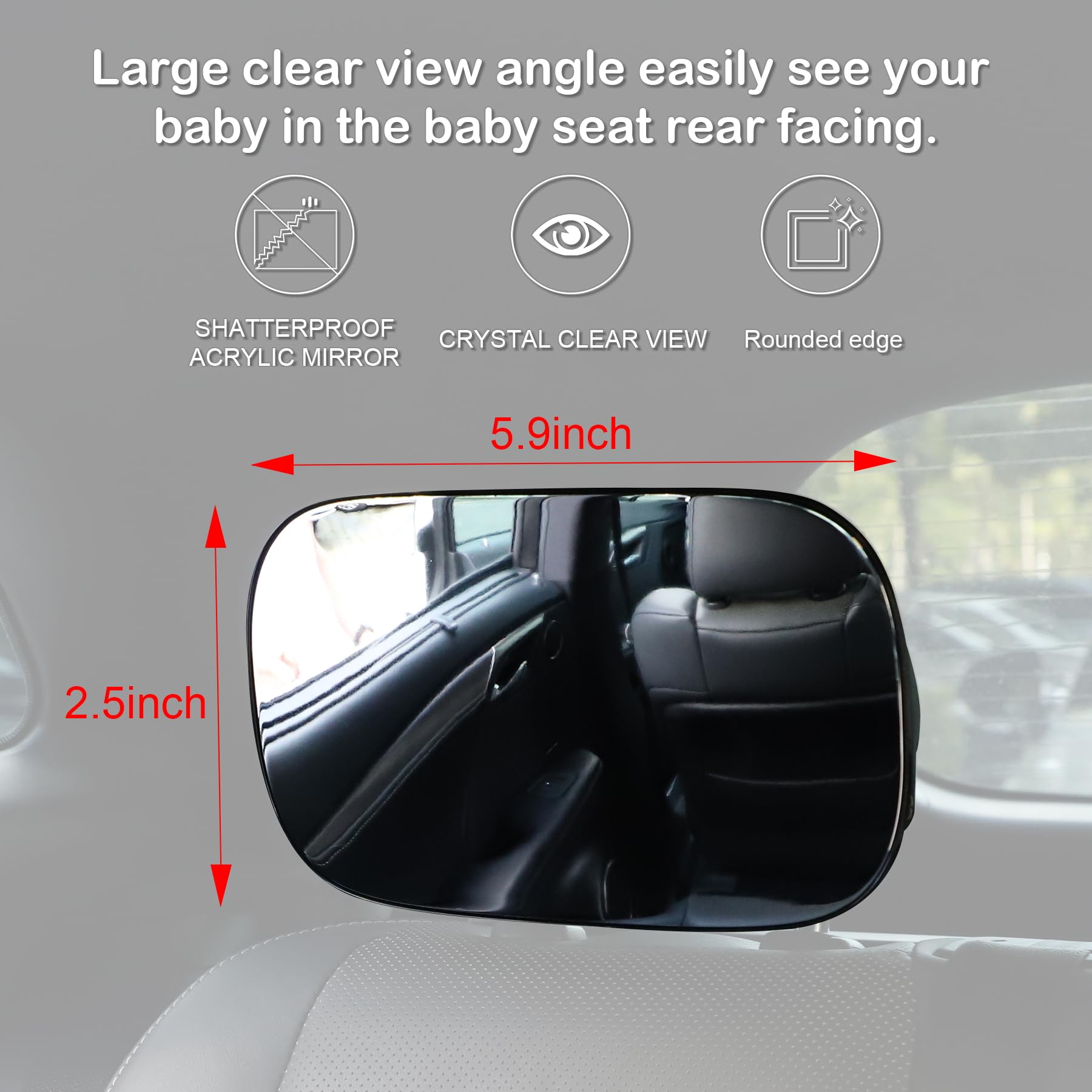 LivTee Baby Car Mirror, Car Seat Mirror for Baby Rear Facing with Adjustable Wide Angle Clear View for Facing Infant, 100% Shatterproof, Crash Tested and Certified - Car Interior Accessories