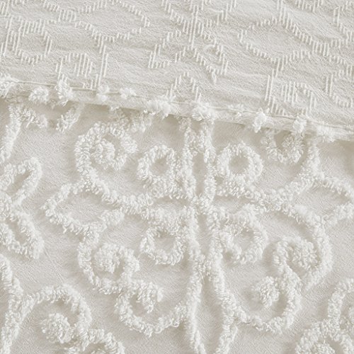 Madison Park Chenille Tufted 100% Cotton Quilt All Season, Lightweight, Breathable Coverlet Bedspread Bedding Set, Matching Shams, Oversized King/Cal King(120"x118"), Sabrina, Off White