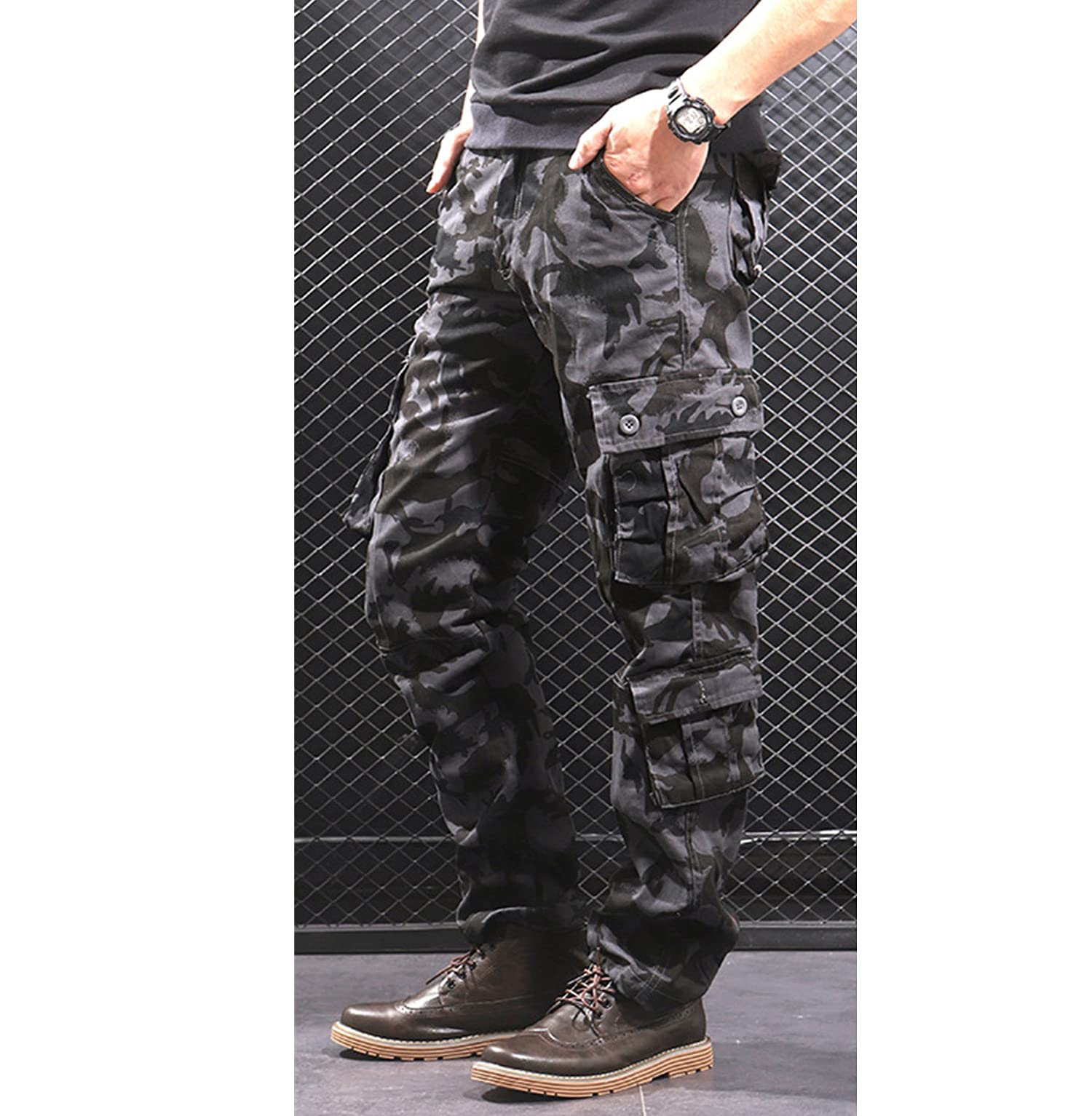 Men's Multi Pocket Military Pants Camo Combat Work Trousers Casual Hiking Pockets Army Slacks (Black,36)