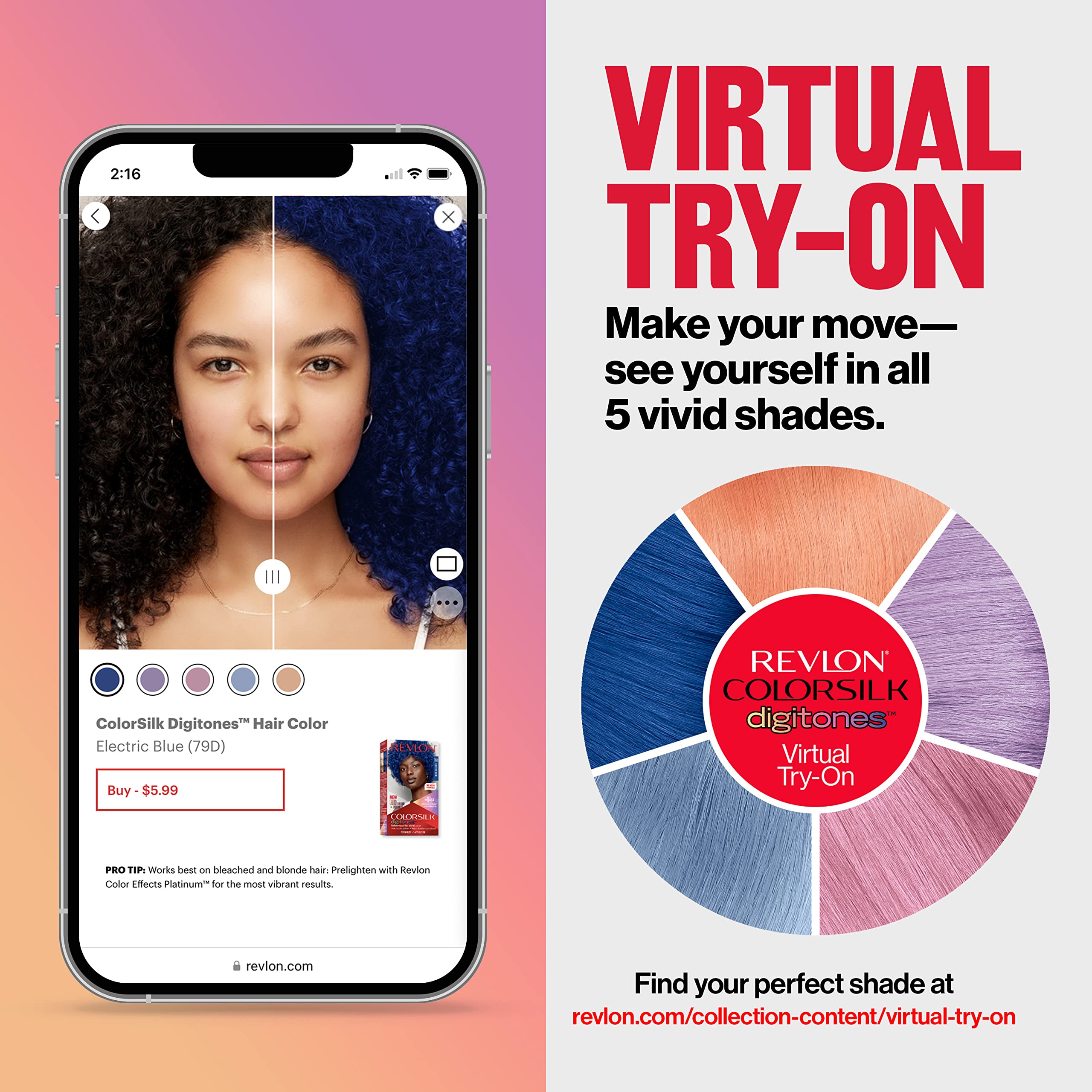 Bundle of Revlon Colorsilk Digitones with Keratin Hair Color in 95D Pastel Pink + Revlon Color Effects Highlighting Kit in 60 Platinum