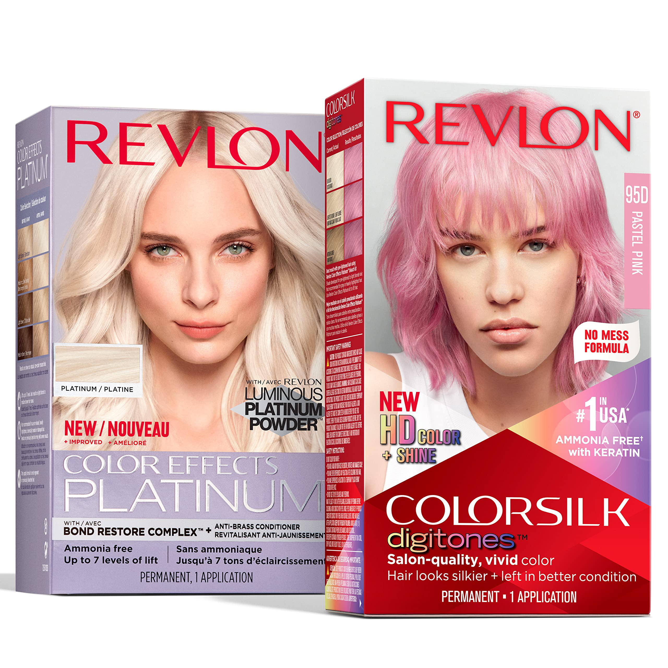 Bundle of Revlon Colorsilk Digitones with Keratin Hair Color in 95D Pastel Pink + Revlon Color Effects Highlighting Kit in 60 Platinum
