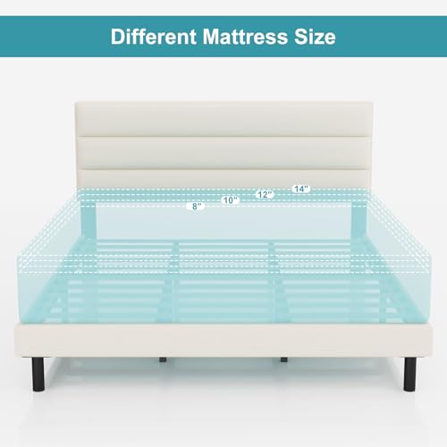 IYEE NATURE Full Bed Frame with Headboard,Sturdy Platform Bed with Wooden Slats Support,No Box Spring,Mattress Foundation,Easy Assembly,Beige