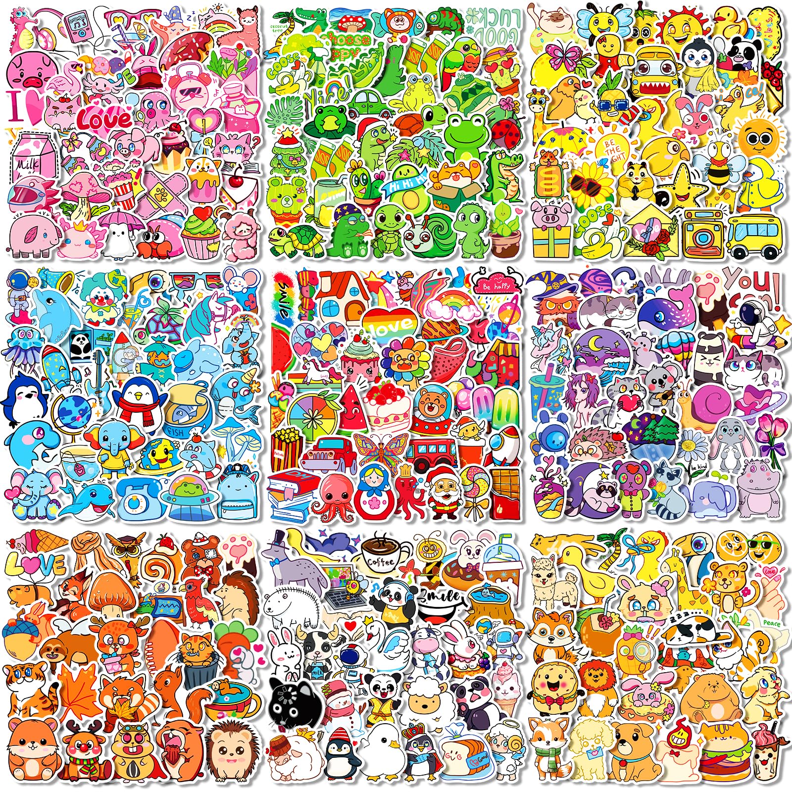 LIFEBE 600Pcs Cute Animal Stickers, Waterproof Vinyl Cute Aesthetic Stickers for Water Bottle, Skateboards and Notebooks, Laptop Stickers for Teens Girls Kids Adults