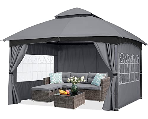 COOSHADE 10x12 Patio Gazebo with Window Curtains Canopy Tent for Outdoor Garden Backyard Dark Grey