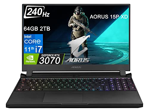 GIGABYTE AORUS 15 XD 15.6" 240Hz (64GB RAM, 2TB PCIe SSD, Intel 8-Core i7-11800H (Beat Ryzen 7 5800H), RTX 3070 8GB) Gaming Laptop, Thunderbolt 4, RGB Backlit Keyboard, Webcam, Windows 11 Home - 2022