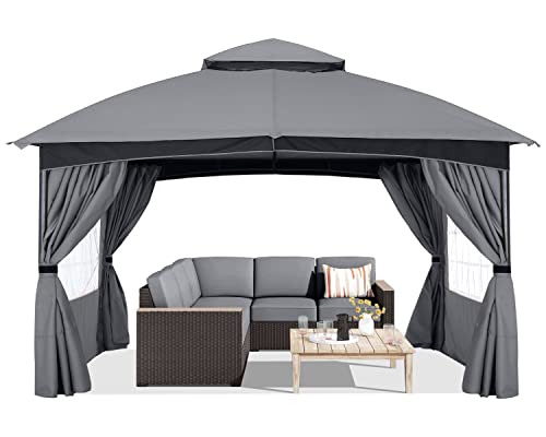 COOSHADE 10x12 Patio Gazebo with Window Curtains Canopy Tent for Outdoor Garden Backyard Dark Grey