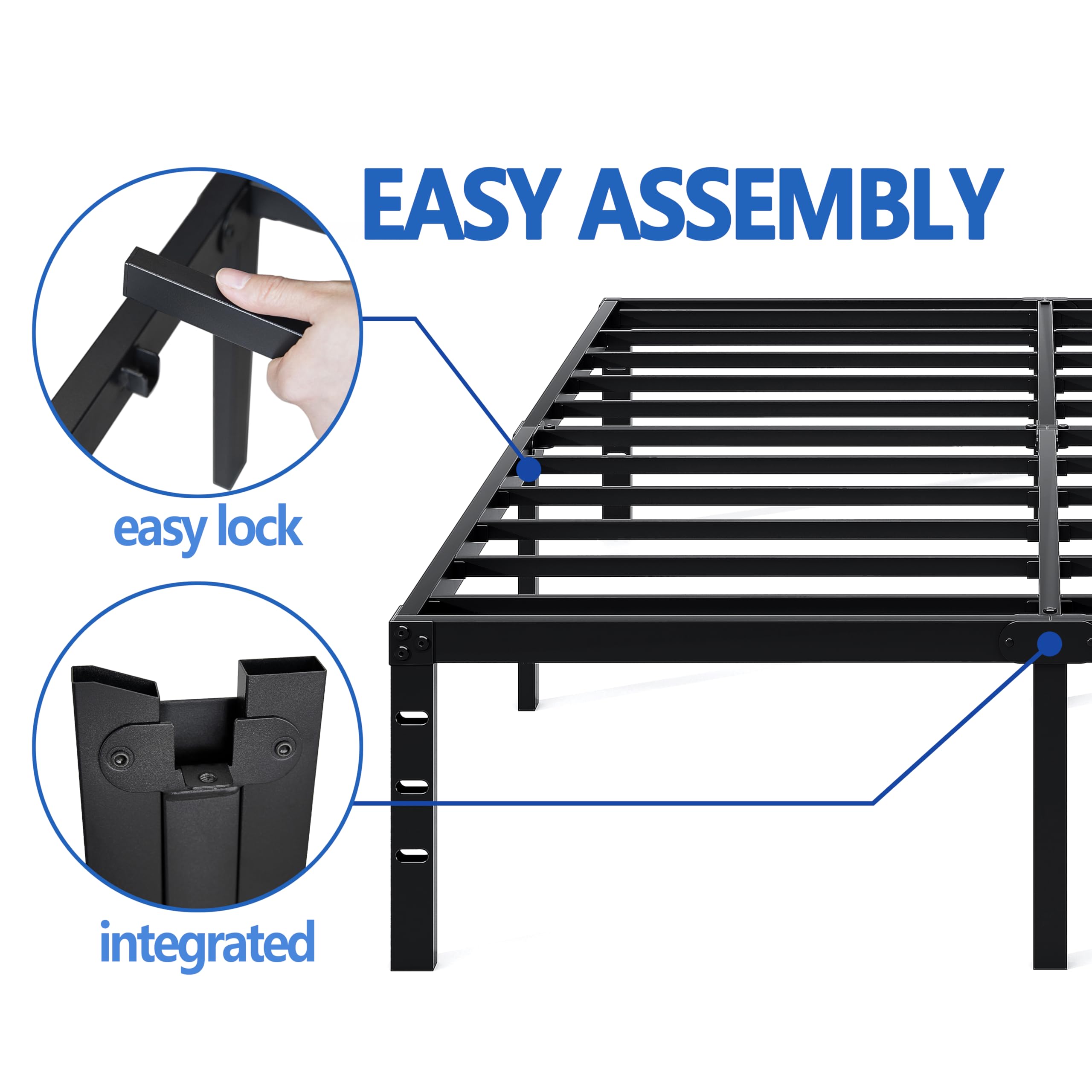 NEW JETO Metal Bed Frame,Queen Size Bed Frame with Storage Space,Heavy Duty Sturdy Mattress Foundation, Easy Assembly,No Box Spring Needed, Black,12 Inch,Queen