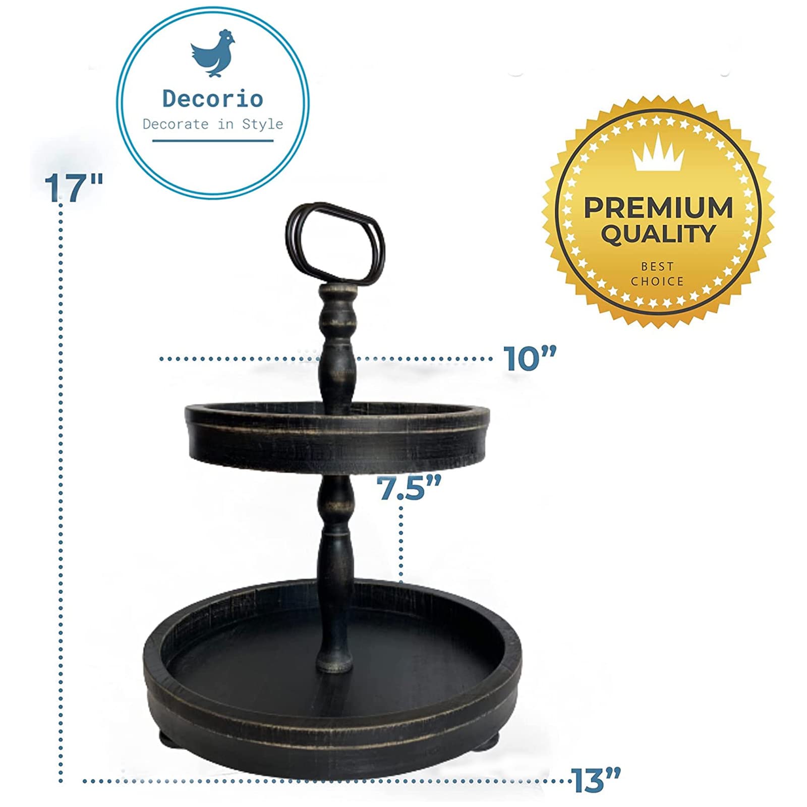 DECORIO Beautiful Tiered Tray Black Slighly Distressed, Two Tiered Wood Decorative Tray - Tiered Tray Stand - Two Tier Tray Tiered Tray Decor - 2 Tier Tray Tiered Serving Tray - Spring Decor 17"