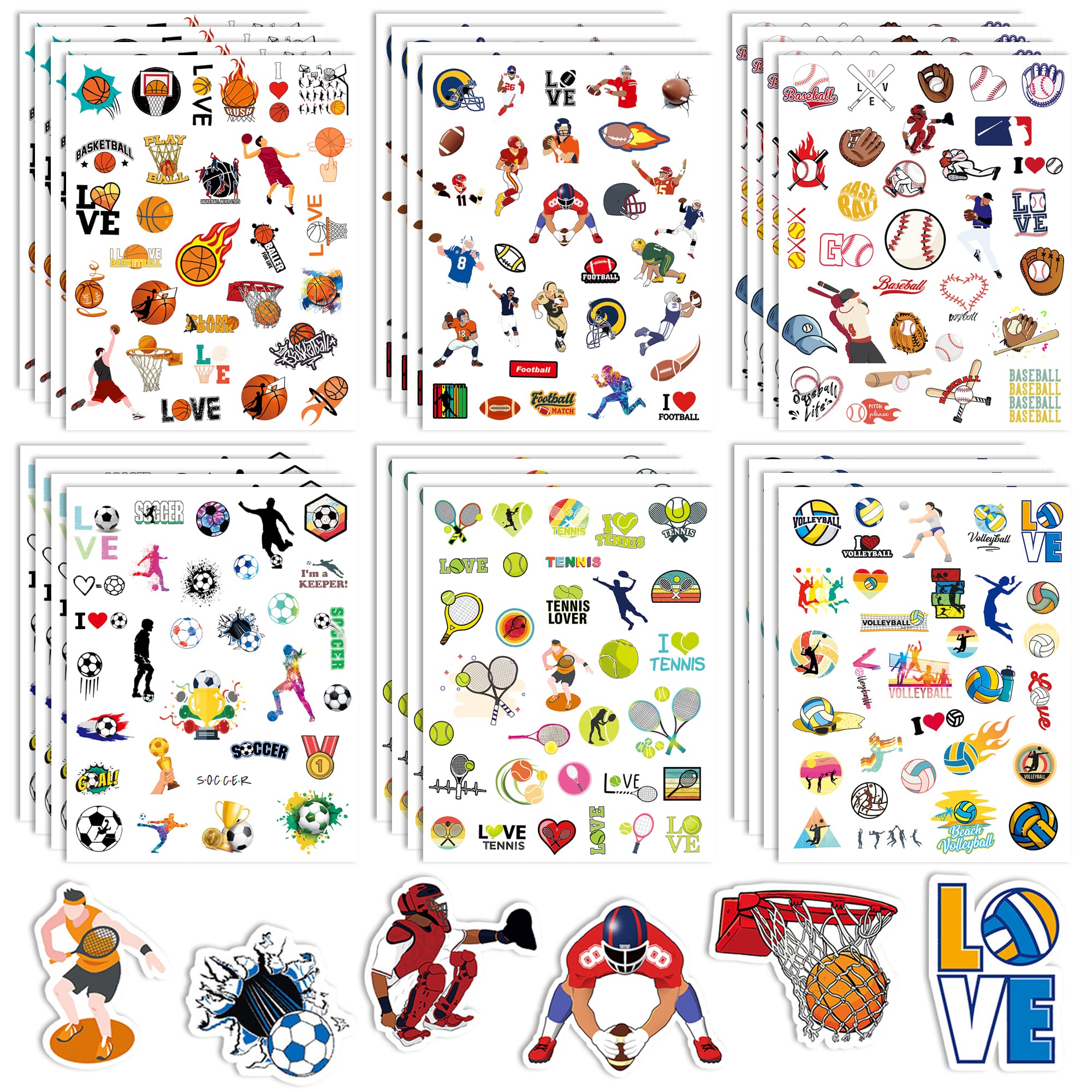 720 Counts Sports Party Favors Ball Sports Stickers Basketball Baseball Volleyball Football Soccer Tennis Stickers for Boys Girls Birthday Party Gifts decoration Water Bottles Laptop Skateboard