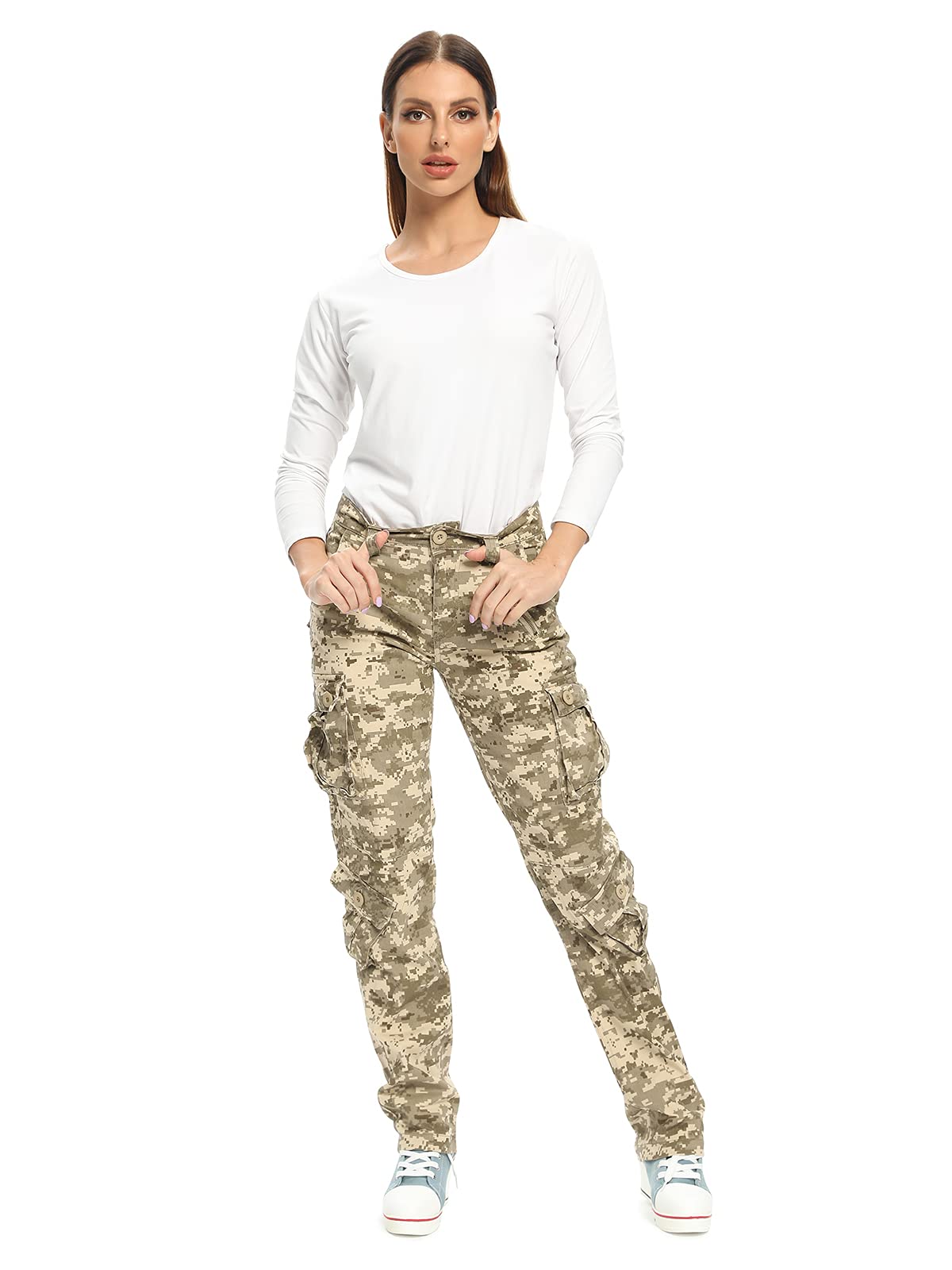 Mesinsefra Womens Cargo Pants with Pockets, Outdoor Casual Ripstop Military Combat Construction Work Pants Camo S - 8
