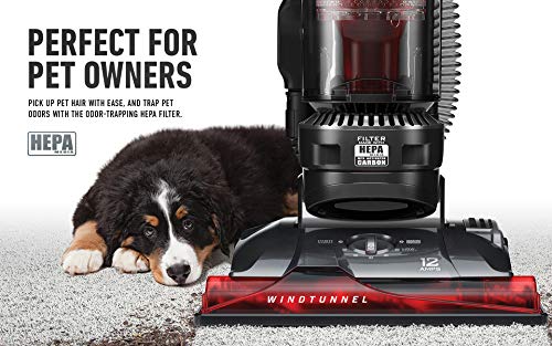 Hoover WindTunnel 3 Max Performance Pet, Bagless Upright Vacuum Cleaner, HEPA Media Filtration, For Carpet and Hard Floor, UH72625, Red