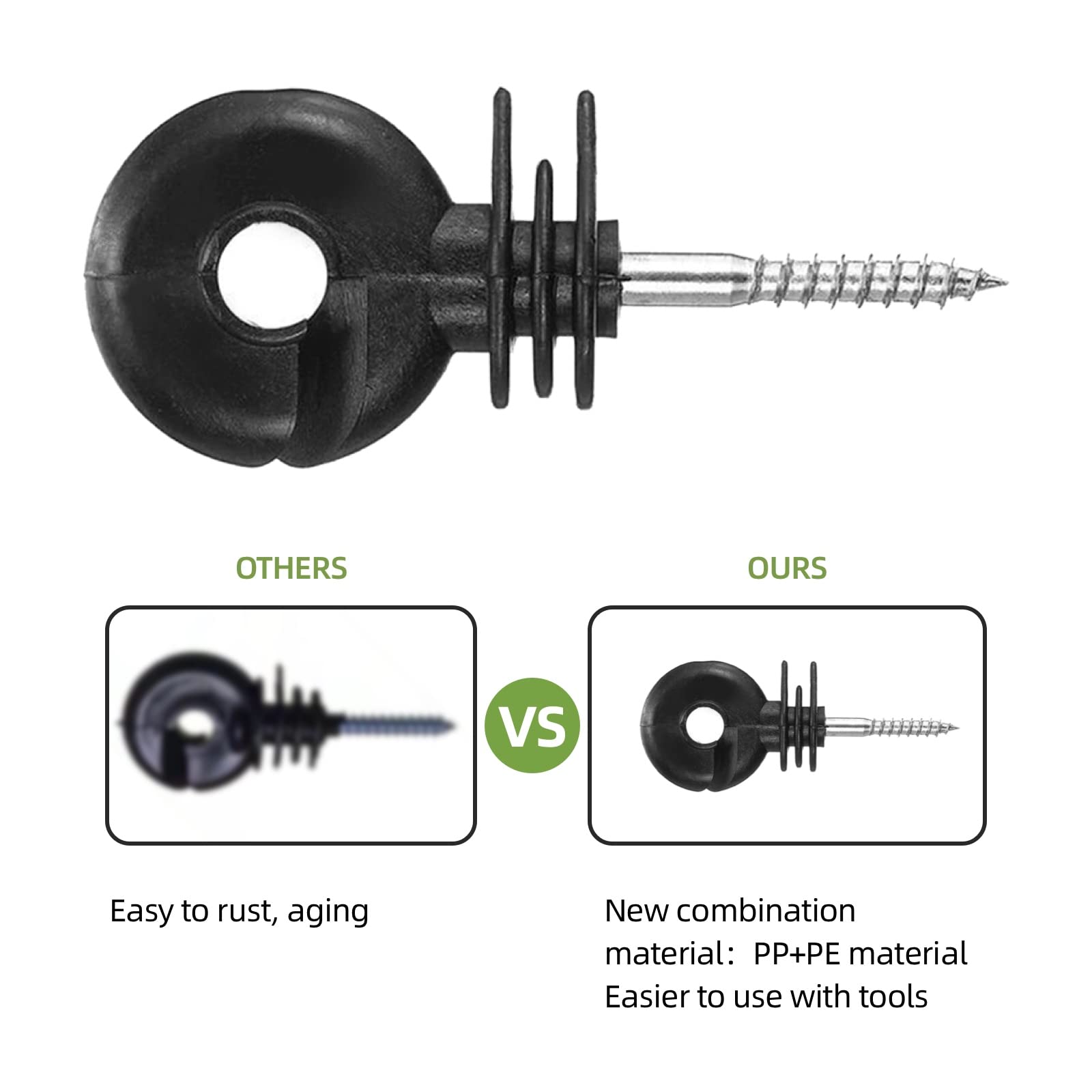 100Pcs Black Electric Fence Insulator Screw-in Insulator Fence Ring Post Wood Post insulators and 1 Pc Free Insulator Socket Tool(Grid System Accessories for Animal Husbandry Electronic)