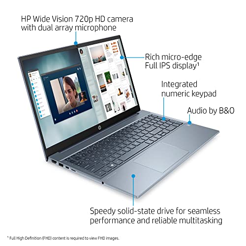 HP 2022 Pavilion 15.6" FHD IPS Micro-Edge Laptop AMD 8-Core Ryzen 7 5700U Radeon Graphics 32GB RAM DDR4 512GB NVMe SSD USB-C WiFi AX Bluetooth HDMI 2.0 Webcam Windows 10 Home w/ RE USB