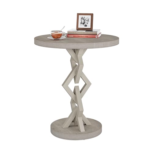 Tribesigns Set of 2 Round End Table, 2-Tier Wood Side Table with Pedestal, Modern Nightstand Bedside Table Coffee Accent Table for Living Room Bedroom & Small Space, Gray (2)