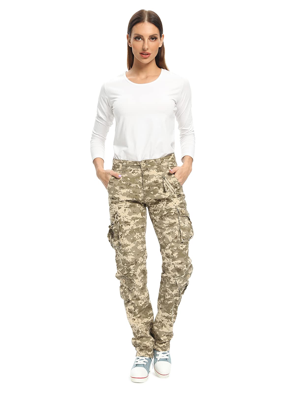 Mesinsefra Womens Cargo Pants with Pockets, Outdoor Casual Ripstop Military Combat Construction Work Pants Camo S - 8