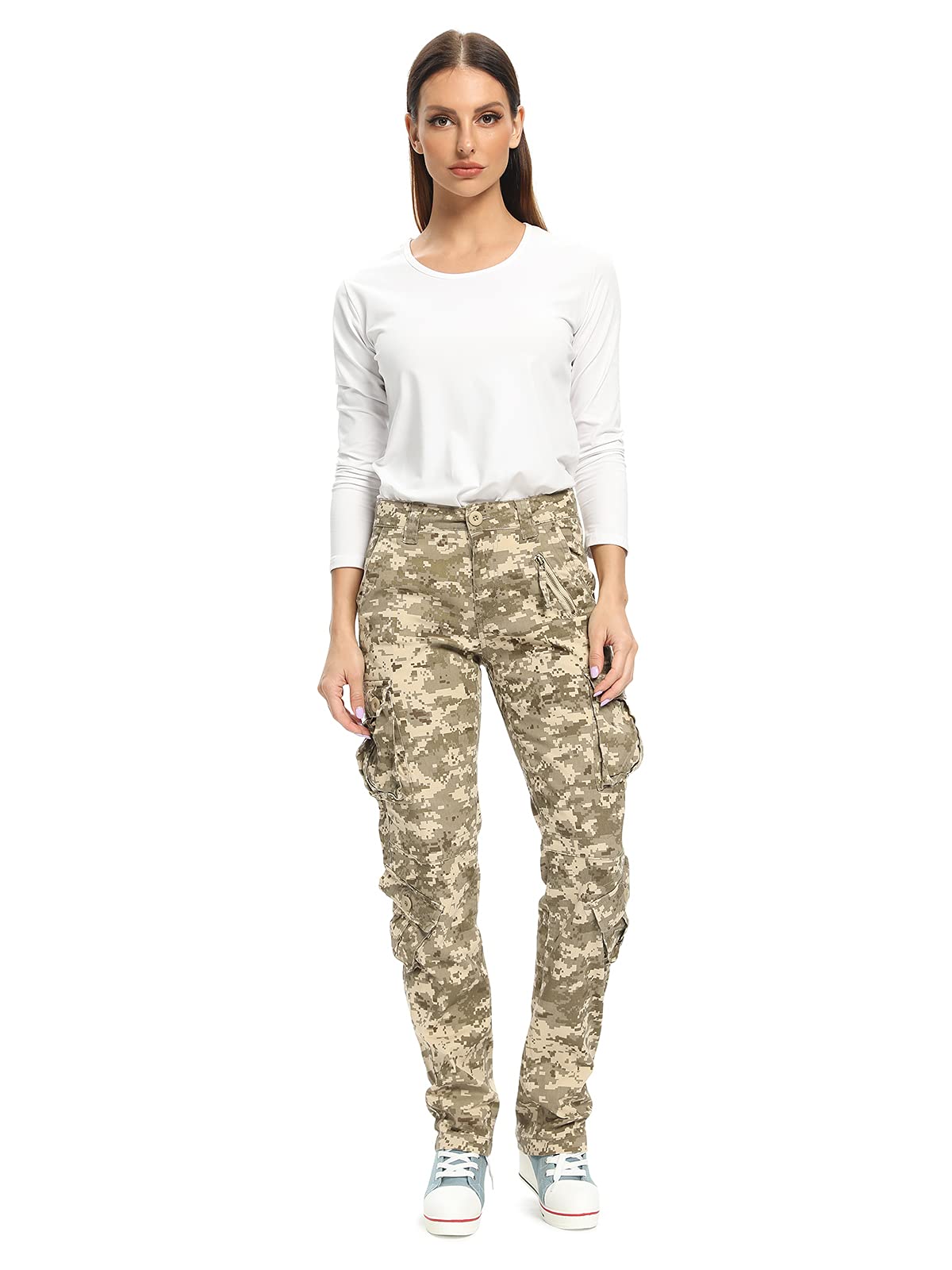 Mesinsefra Womens Cargo Pants with Pockets, Outdoor Casual Ripstop Military Combat Construction Work Pants Camo S - 8