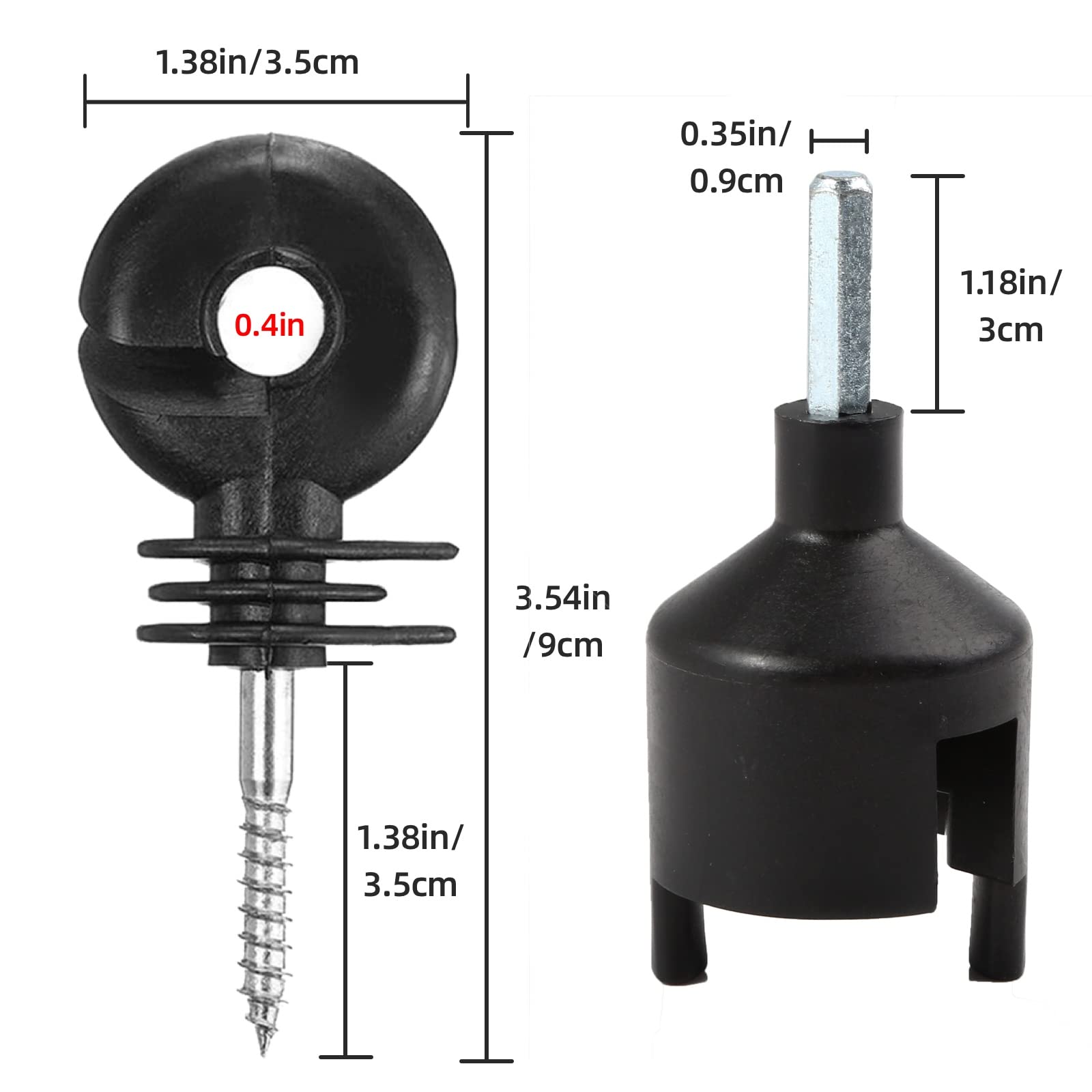 100Pcs Black Electric Fence Insulator Screw-in Insulator Fence Ring Post Wood Post insulators and 1 Pc Free Insulator Socket Tool(Grid System Accessories for Animal Husbandry Electronic)