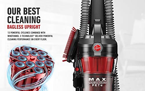 Hoover WindTunnel 3 Max Performance Pet, Bagless Upright Vacuum Cleaner, HEPA Media Filtration, For Carpet and Hard Floor, UH72625, Red