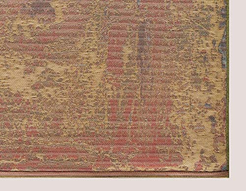 Unique Loom Modern Collection Rustic, Abstract, Distressed, Bright Colors, Indoor and Outdoor Area Rug, 6 ft 0 in x 6 ft 0 in, Multi/Green