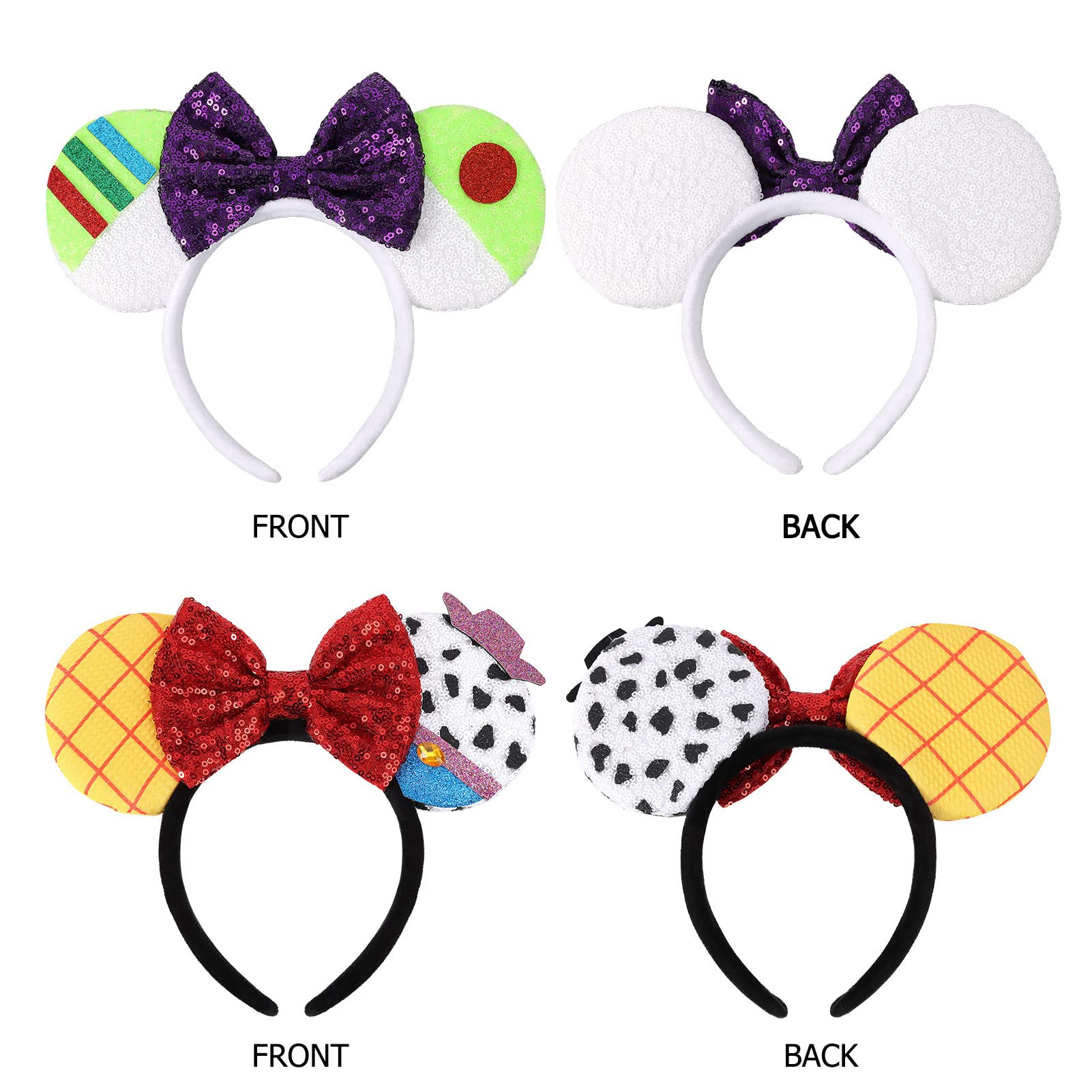 ETLUK Mouse Ears Headbands, 2 PCS Mouse Ears Sequin Bow Headbands for Women Boys and Girls, Cosplay Accessories Party Decorations (Green, Yellow)