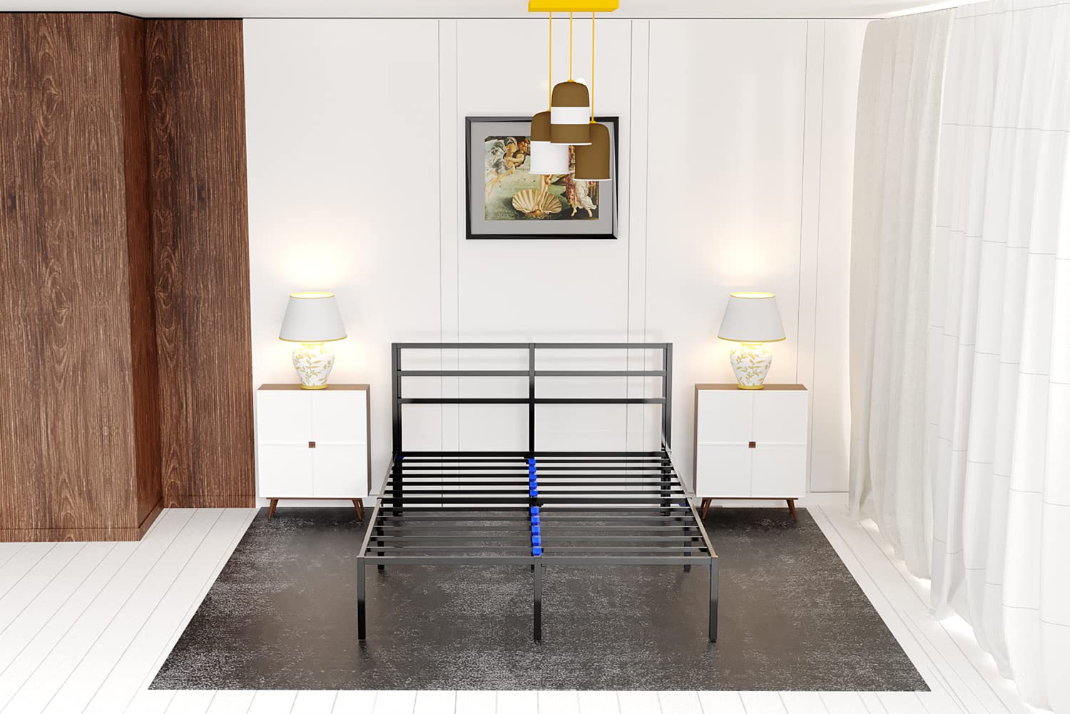 UrbanLab QuickLock Queen Platform Bed Frame with Headboard | Quiet & Sturdy | No Box Spring | 14 inch Mattress Foundation Metal Platform Bed Frame | Quiet & Sturdy | No Box Spring Needed