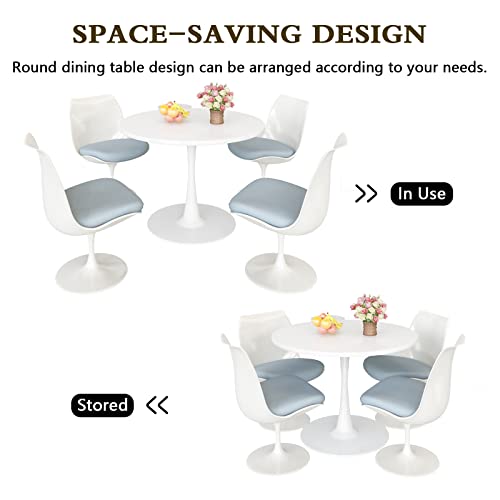 DKLGG White Round Dining Table, 31.5" Tulip Table Kitchen Dining Table 2-4 People with MDF Table Top & Pedestal Base, Mid-Century End Table Leisure Table Coffee Office Living Room Table