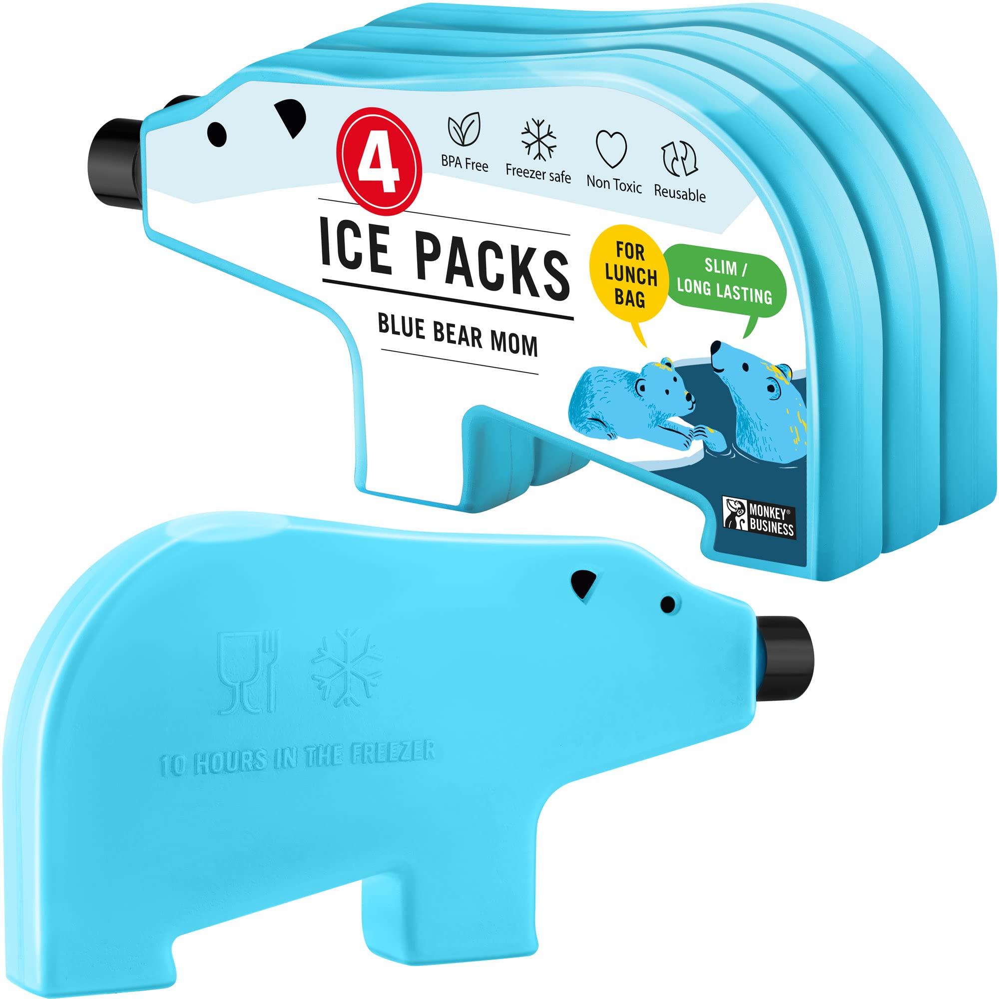 Monkey Business Kids Ice Packs For Lunch Box/Lunch Ice Packs Reusable/Slim Ice Packs Perfect For Your Kid's Lunch Box/Fun Freezer Packs Your Kids Will Love (Mom Pack of 4)
