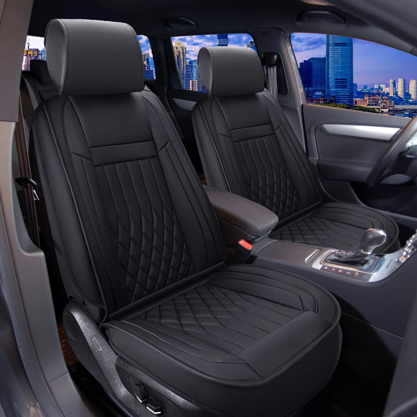 Tallew 2 Pieces Car Seat Covers Front Seat Vehicle Cushion Cover Waterproof Black Interior Covers Faux Leather Seat Covers Universal Car Sit Covers Fit for Most Cars Automotive Seat Accessories