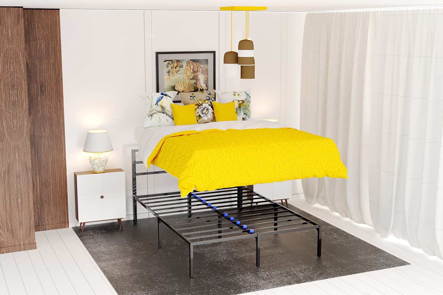 UrbanLab QuickLock Queen Platform Bed Frame with Headboard | Quiet & Sturdy | No Box Spring | 14 inch Mattress Foundation Metal Platform Bed Frame | Quiet & Sturdy | No Box Spring Needed