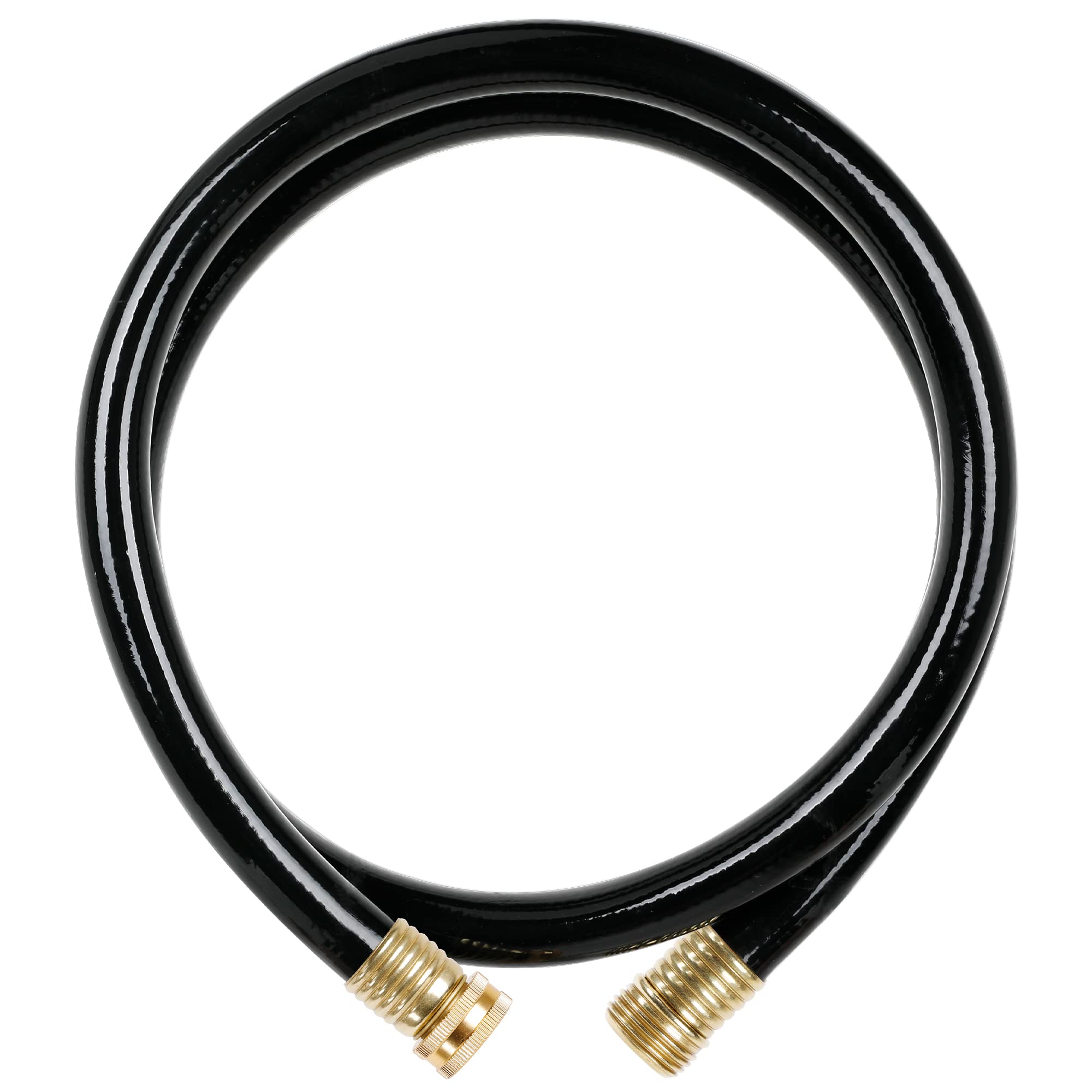 Worth Garden Short Black Garden Hose 3/4 in. x 6 ft. No leak, Durable and Lightweight PVC Water Hose with Solid Aluminum Hose Fittings, Male to Female Fittings, 8 YEARS WARRANTY