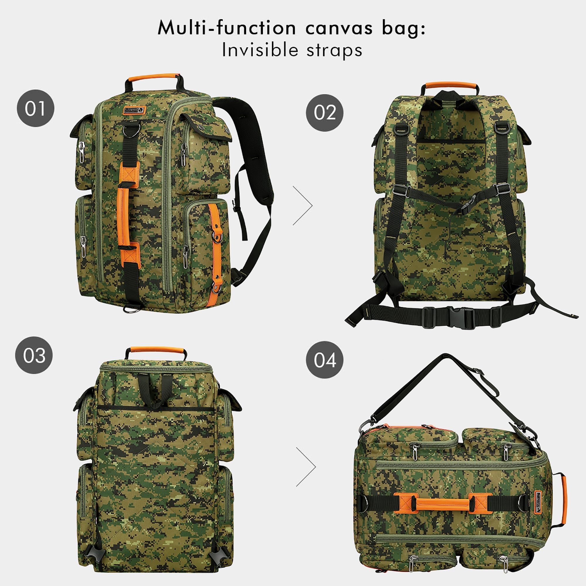 WITZMAN Digital Camo Backpack for Men Carry On Backpack Duffel Bag Large Capacity Laptop Backpack 17 Inch (6695 Camo Green)