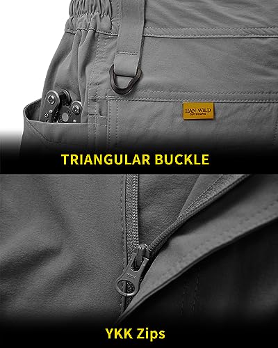 HAN·WILD Men's Tactical Pants Hiking Cargo Pant Lightweight Tear-Resistant Outdoor Combat Military Trousers Gray