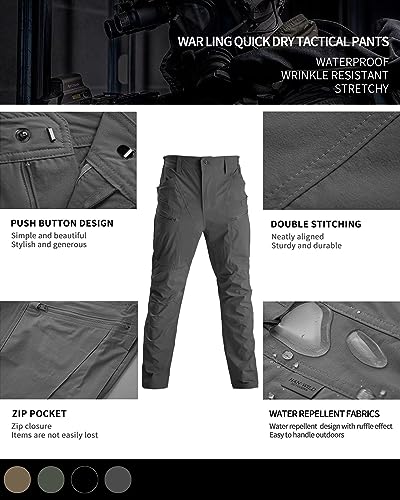 HAN·WILD Men's Tactical Pants Hiking Cargo Pant Lightweight Tear-Resistant Outdoor Combat Military Trousers Gray