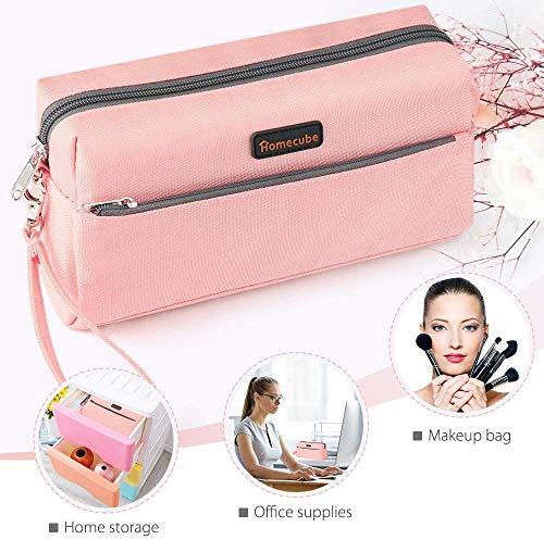 Homecube Pencil Case Cosmetic Bag Student Stationery Pouch Bag Office Storage Organizer for Girl Boy Women Men - Pink