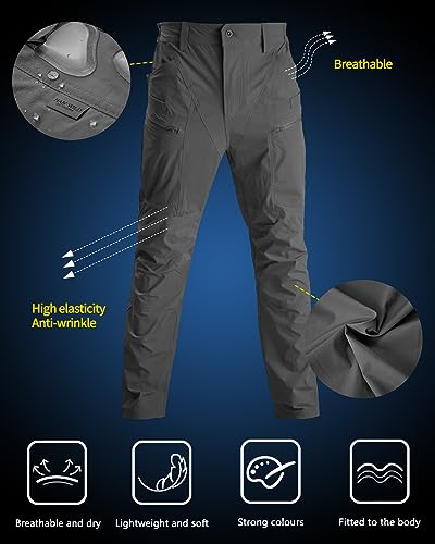HAN·WILD Men's Tactical Pants Hiking Cargo Pant Lightweight Tear-Resistant Outdoor Combat Military Trousers Gray