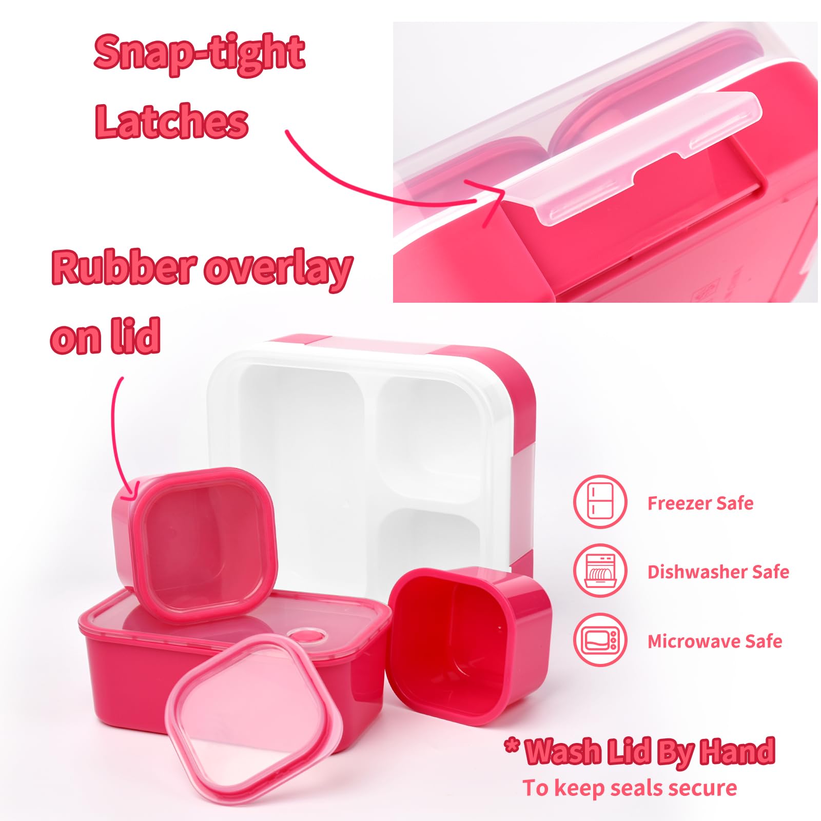 Genteen 2 Packs Bento Box for Kids, Kids Lunch Box with 3 Removable Compartments, Toddler Lunch Box for Daycare, School, BPA-Free Lunch-Box Snack Portion Container (Dark Pink + Purple)